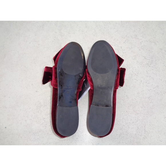 Zara | Shoes | Zara Burgundy Red Velvet Mutton Bow Nonslip Loafer Flats ...